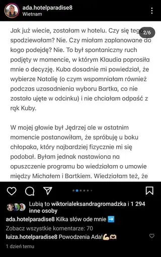Ada Borkowska z "Hotelu Paradise 8" zdradziła, dlaczego wybrała Bartka ...